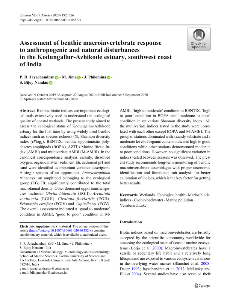 Assessment of Benthic Macroinvertebrate Response | PDF | Salinity ...