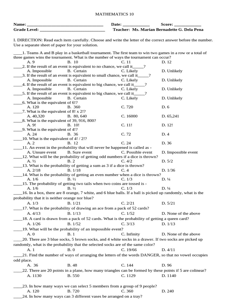 Q3 Mathematics Test Questionnaire | PDF | Triangle | Line (Geometry)