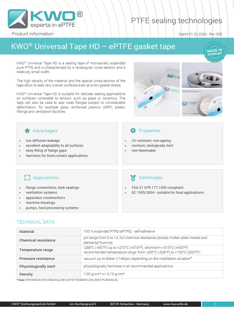 Universal Tape HD Eptfe Gasket Tape Rev.003 | PDF | Mechanical ...