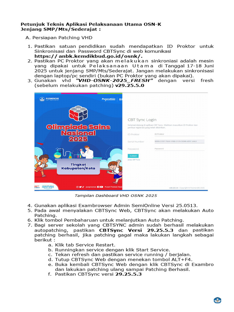 Petunjuk Sinkronisasi Pelaksanaan SMP Osnk 2025 | PDF