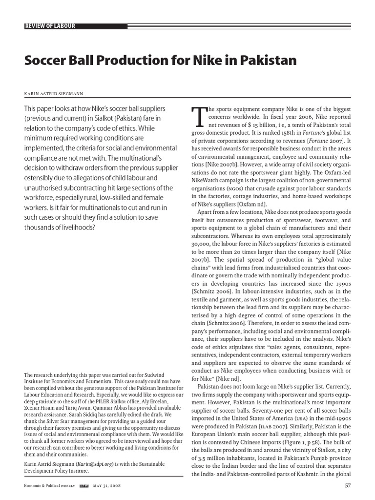 Soccer Ball Production For Nike in Pakis | PDF | Employment | Labour ...