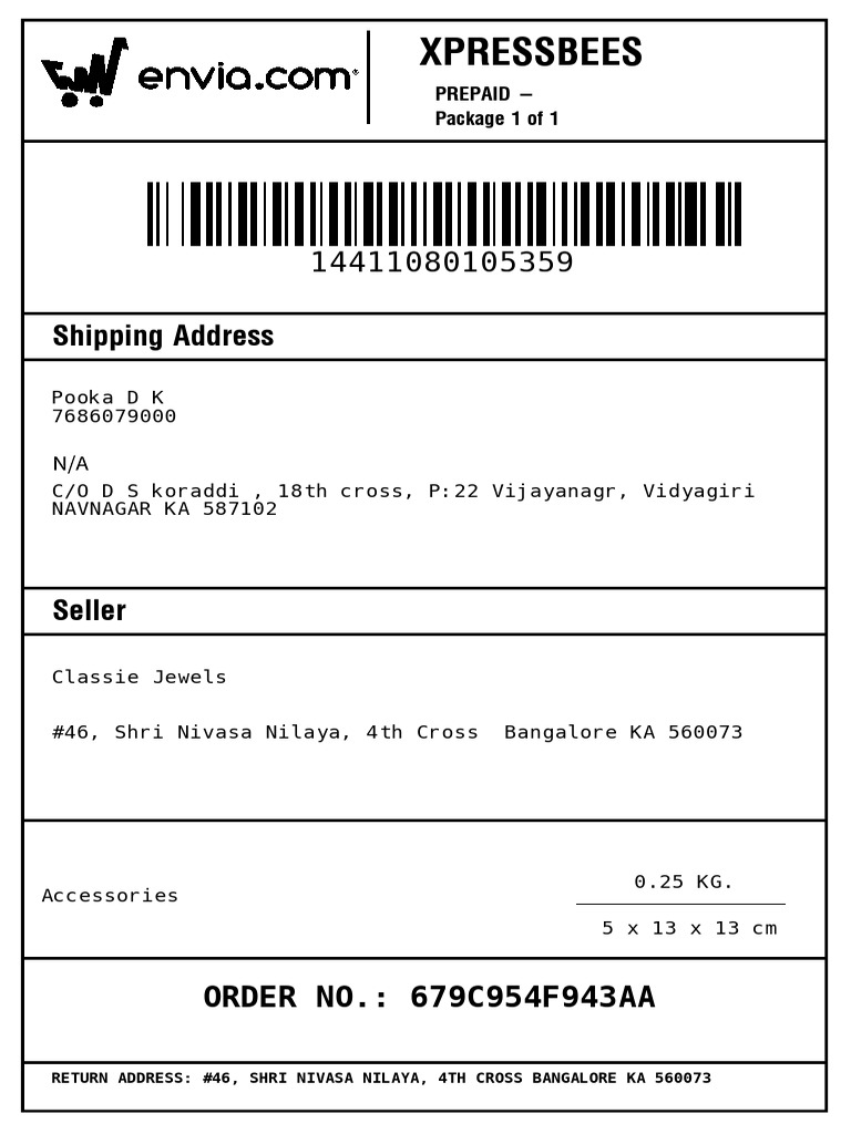 Shipping Address: Prepaid - Package 1 of 1 | PDF