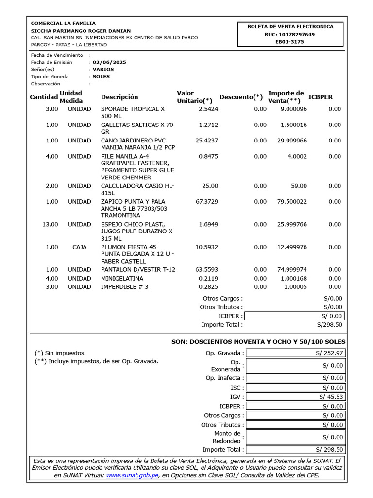 Boleta de Venta Electrónica Detallada | PDF