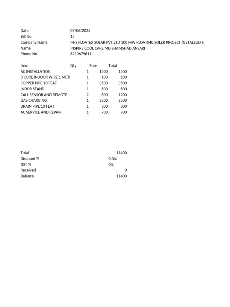 Full Floatex Solar Project Bill | PDF