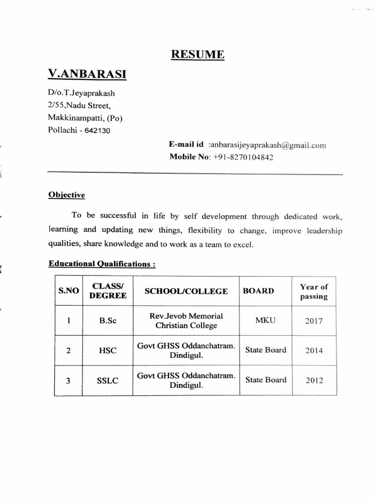 Anbarasi Resume | PDF