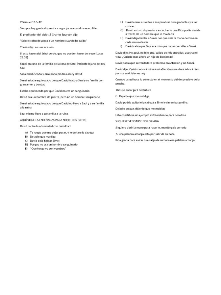 2 Samuel 16 | PDF | David | Contenido bíblico