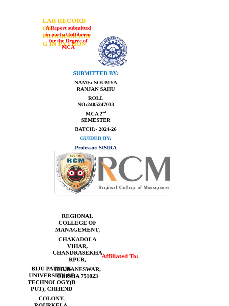 Python Record Front Page | PDF | Experiment | Laboratories