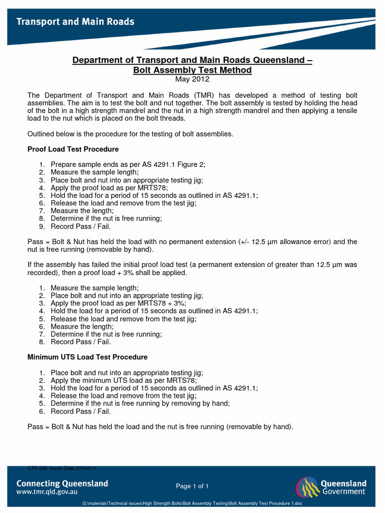 Bolt Assembly Test Procedure May 2012 | PDF