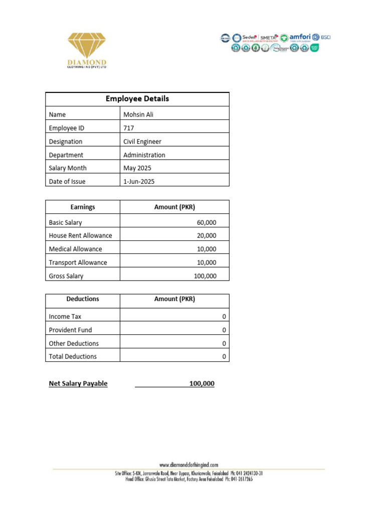 Salary Slip Mohsin Ali | PDF
