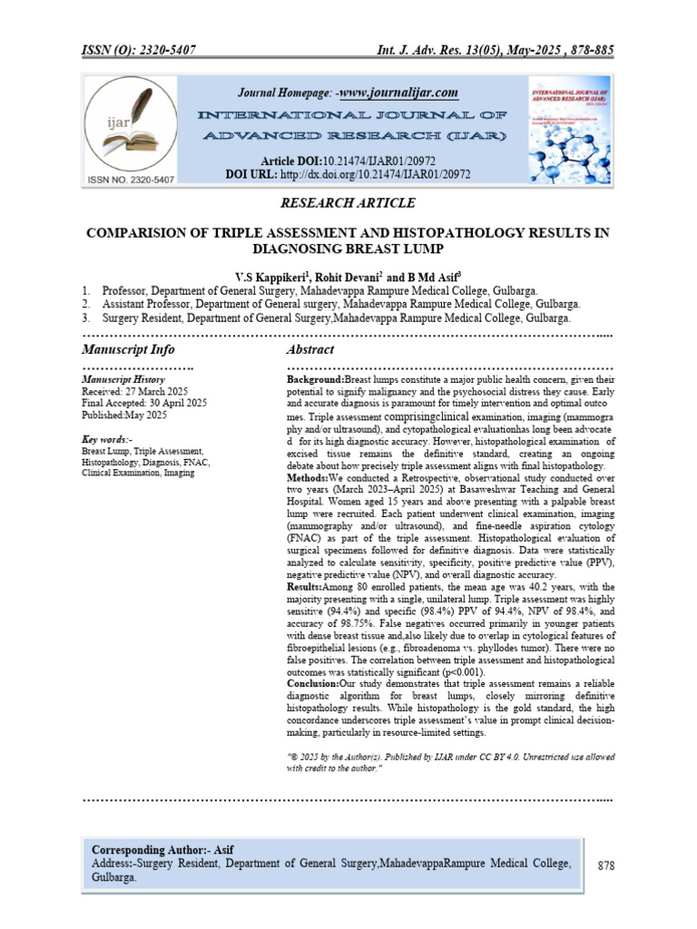 Comparision of Triple Assessment and Histopathology Results in ...
