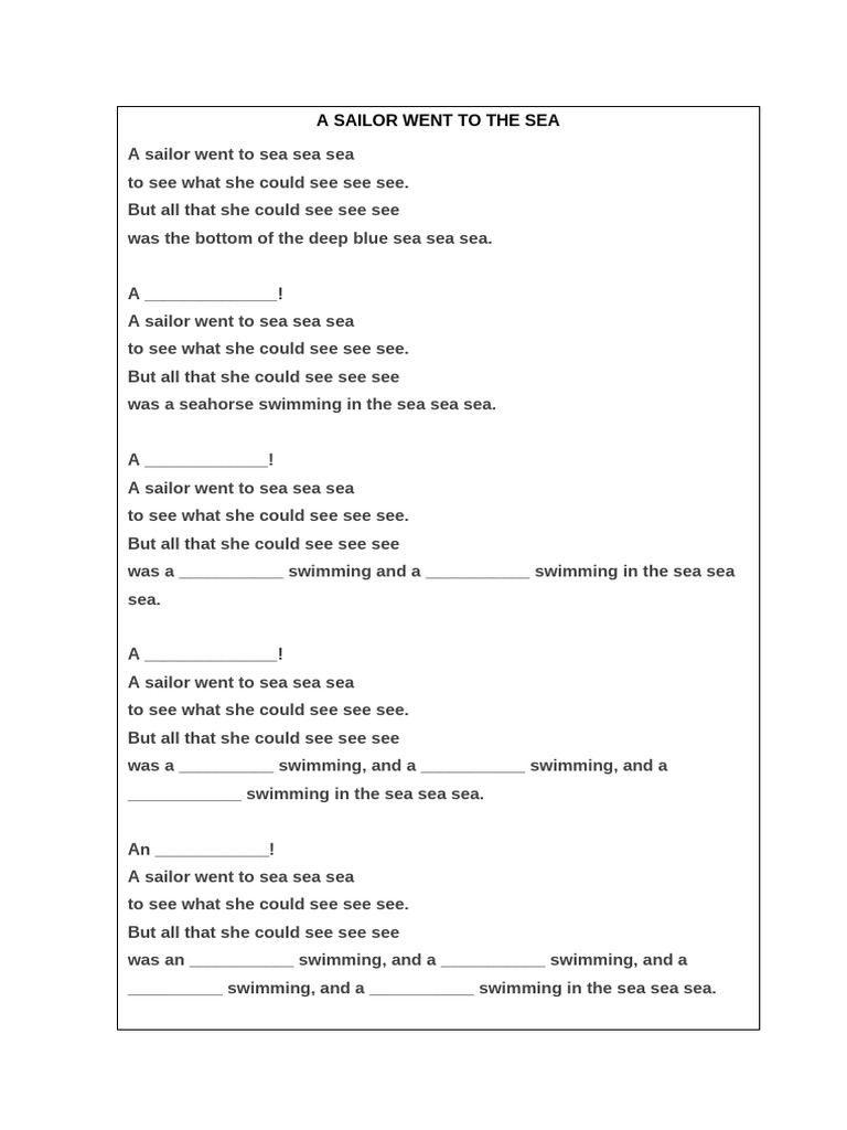 Lyrics A Sailor Went To The Sea | PDF