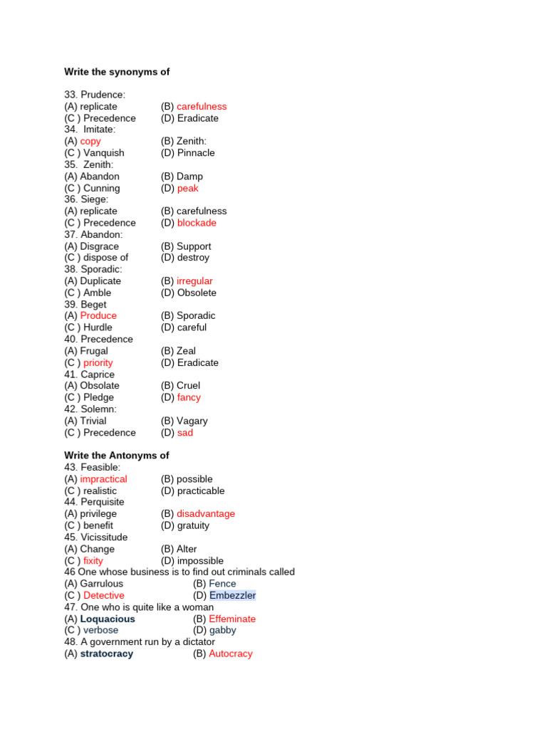 Write The Synonyms of | PDF