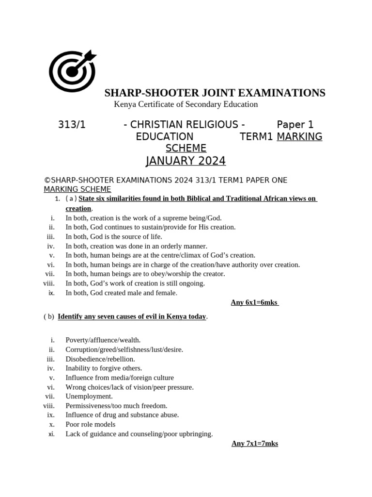 Marking Scheme Sharpshooter Paper One Term1 2024 | PDF | Book Of Exodus ...