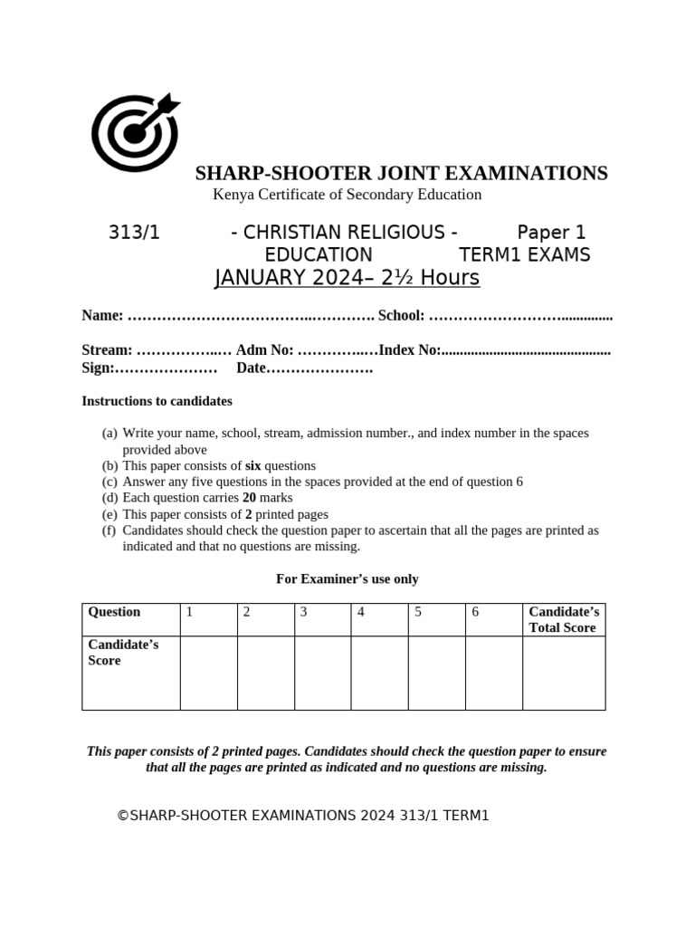 Sharpshooter Cre National Joint Paper One Term1 2024 | PDF | Book Of ...