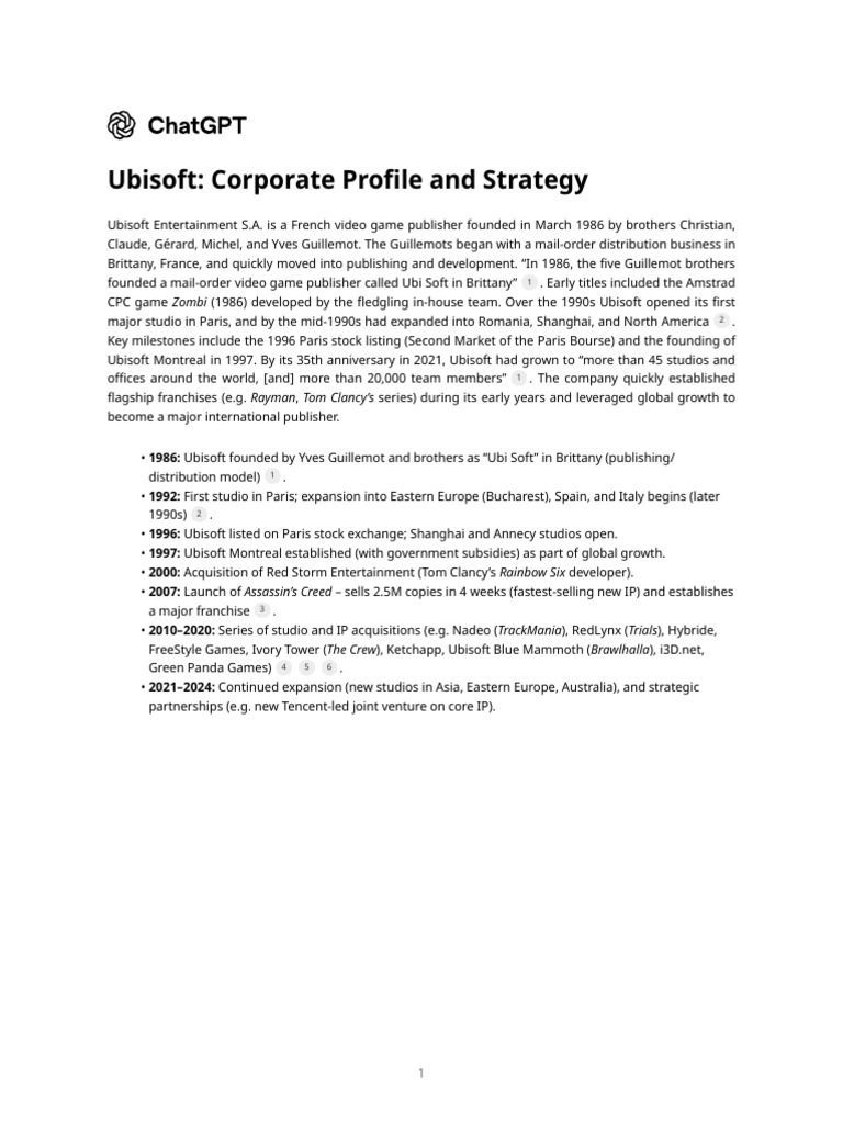 Ubisoft Corporate Profile and Strategy | PDF | Ubisoft | Electronic Publishing