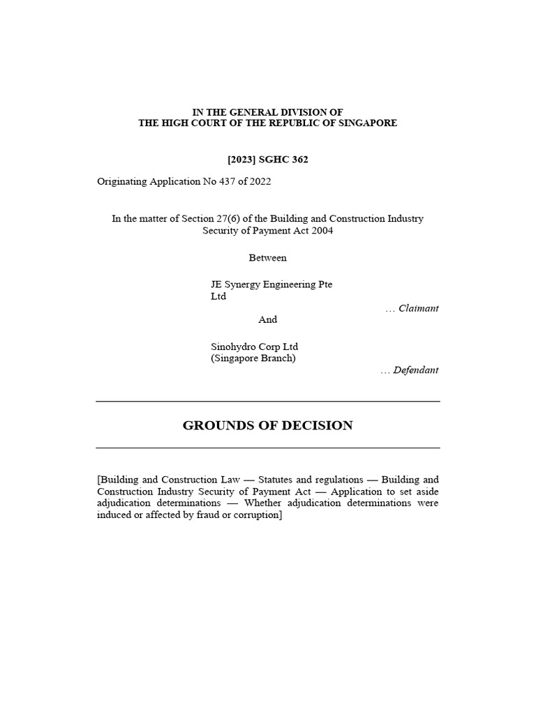 Singapore High Court Ruling on SOPA Claims | PDF | Adjudication ...