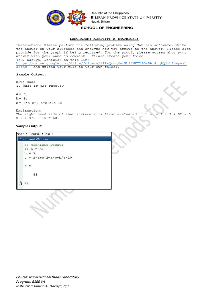 Laboratory - Exercise 3 | PDF | Matrix (Mathematics) | Algebra
