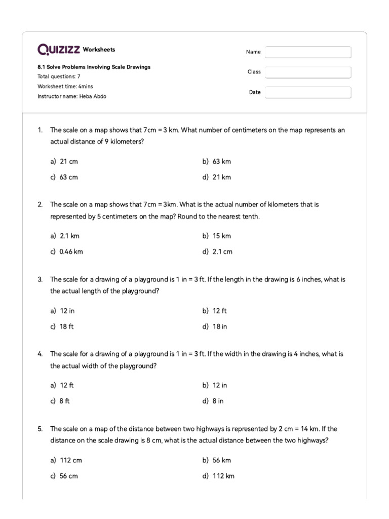 Scale Drawing Problem Worksheets | PDF