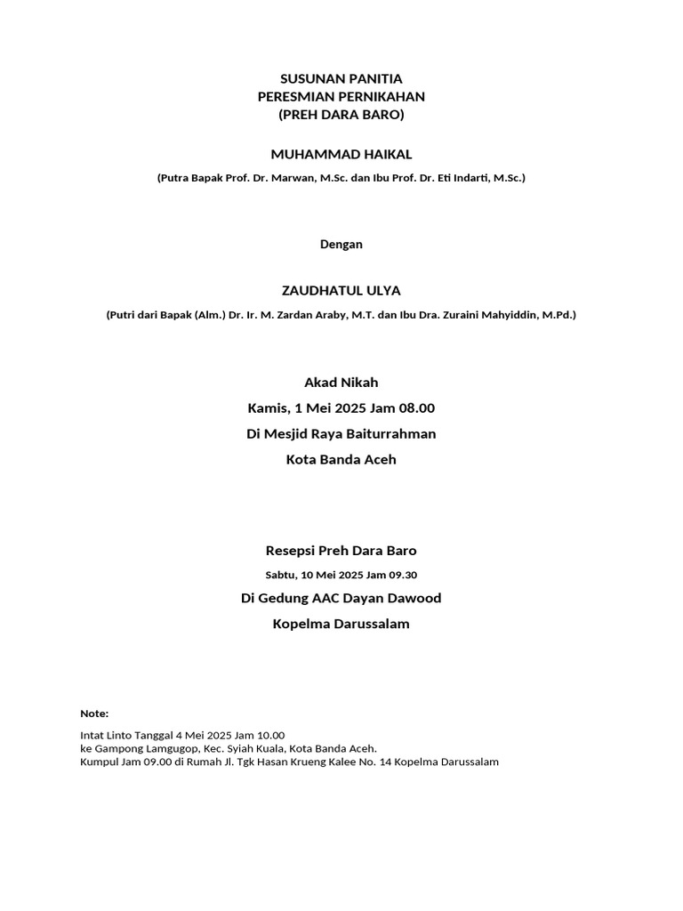 Panitia Preh Dara Baro Muhammad Haikal | PDF