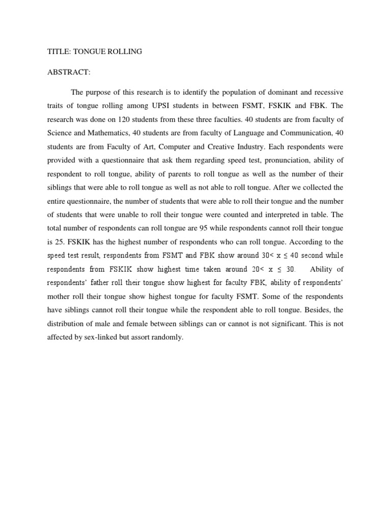 Tongue Rolling Genetics in UPSI Students | PDF | Dominance (Genetics ...
