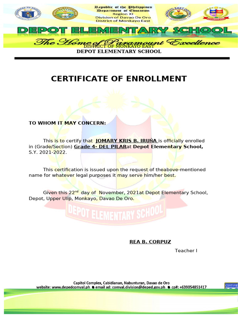 Certificate of Enrollment and Transfer | PDF