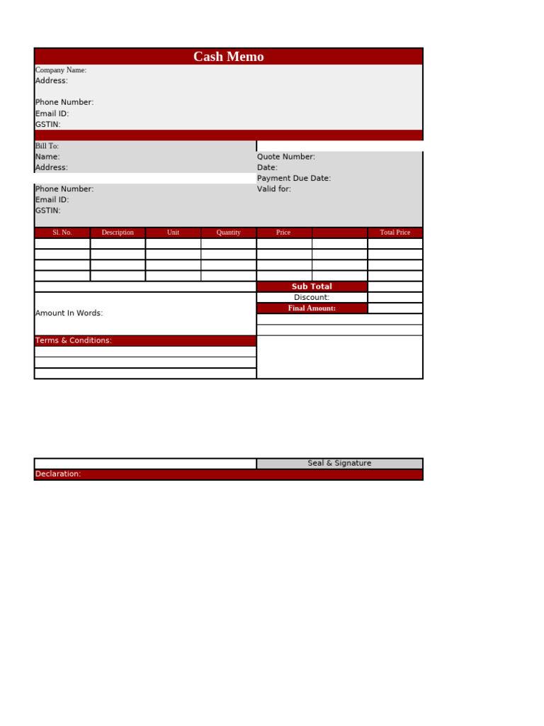 Mobile Shop Cash Memo Template | PDF