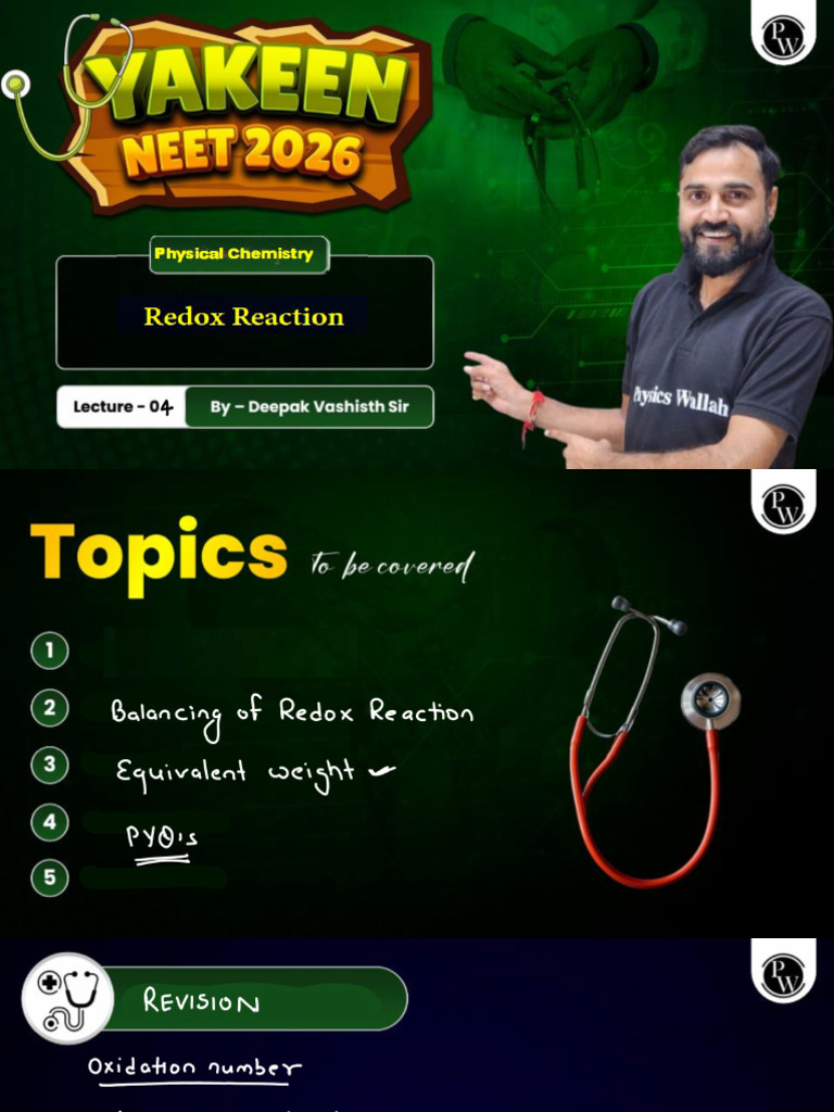 Redox Reaction 04 - Class Notes - Yakeen NEET 2026 | PDF
