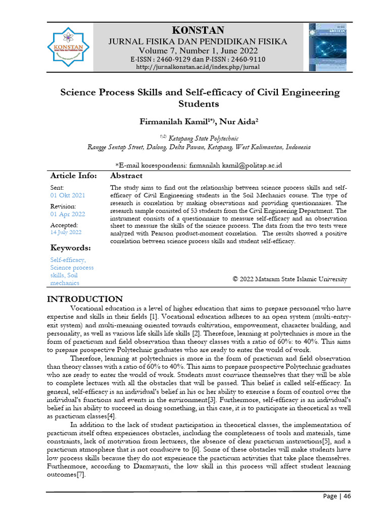 Science Process Skills and Self Efficacy | PDF | Self Efficacy | Normal ...