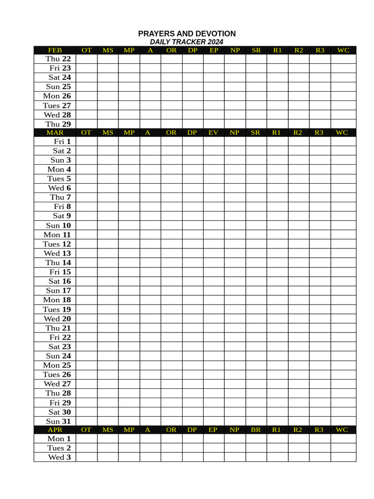 Prayers and Devotion Daily Tracker 2024 | PDF