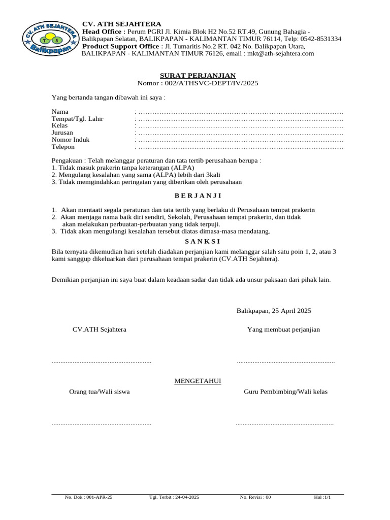 4 7 Surat Perjanjian Siswa | PDF