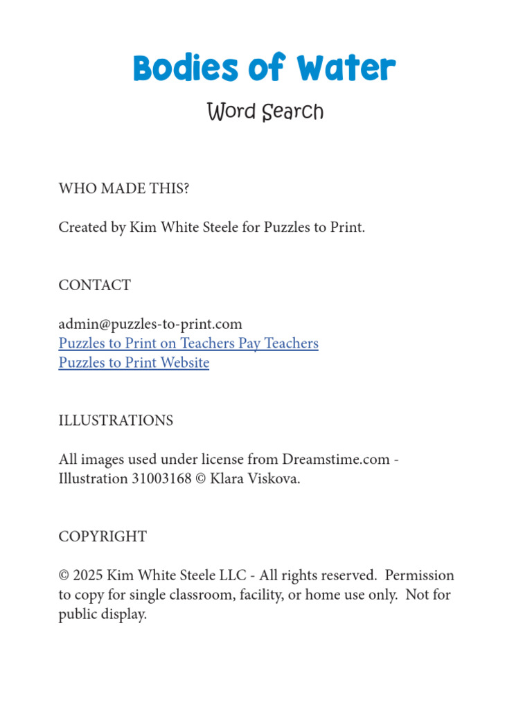 Bodies of Water Word Search | PDF | Word Search | Word Puzzles