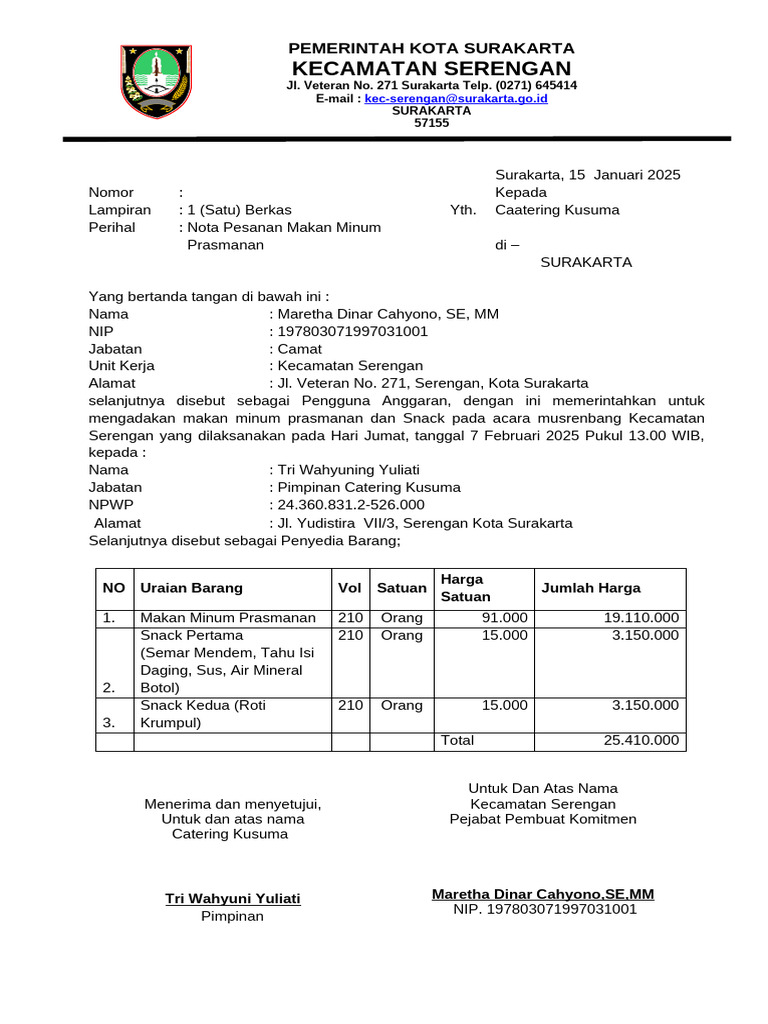 Nota Pesanan Catering Surakarta | PDF