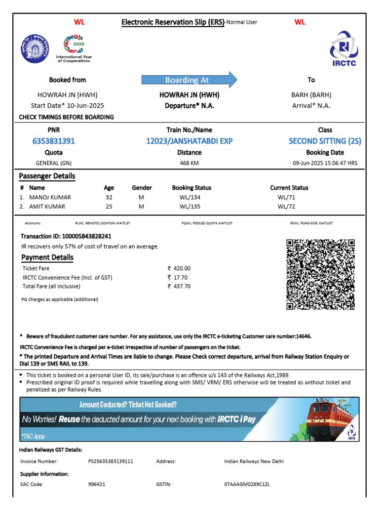 12023/janshatabdi Exp Second Sitting (2S) : WL WL | PDF | Identity ...