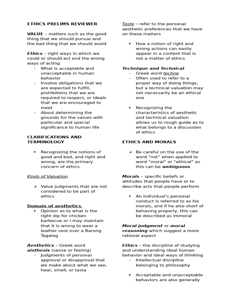 Ethics Chapter 1 Reviewer | PDF | Morality | God