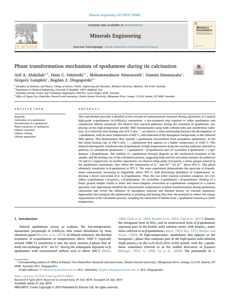 Spodumene Calcination Phase Transformations | PDF | Lithium | Chemical ...