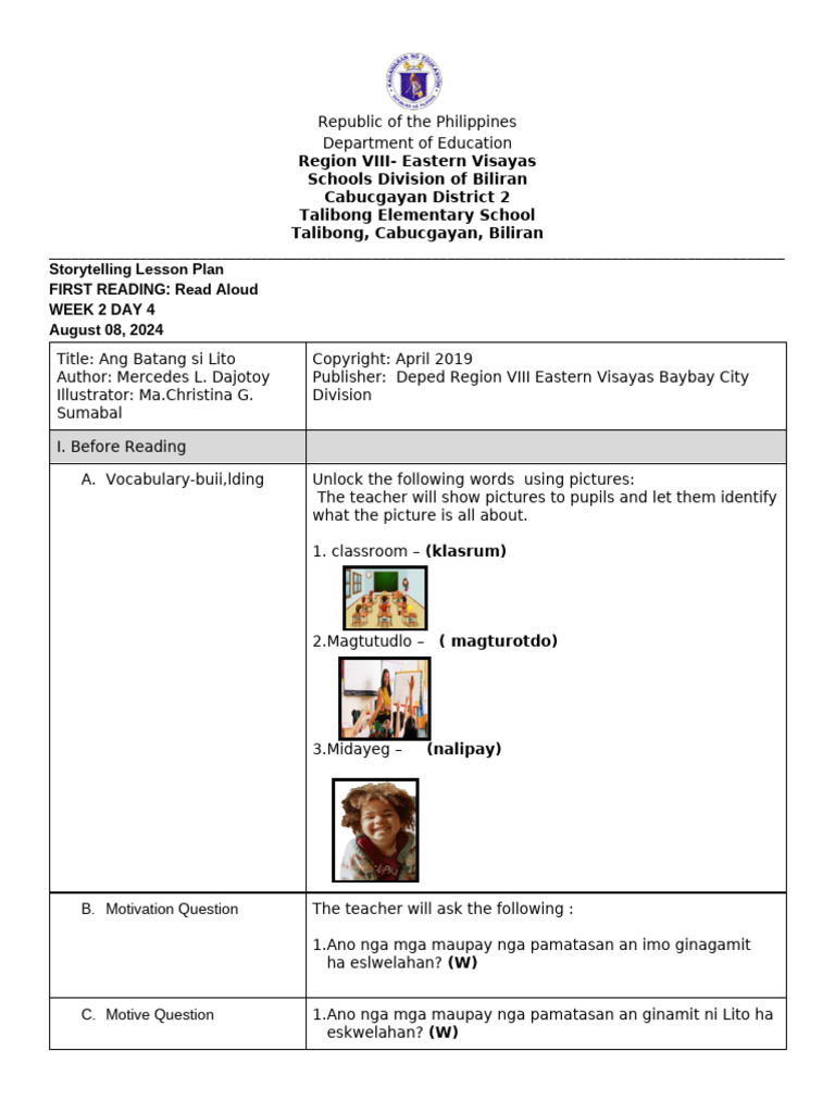 R8 KLP - Lesson Plan - Ang Batang Si Lito. New | PDF