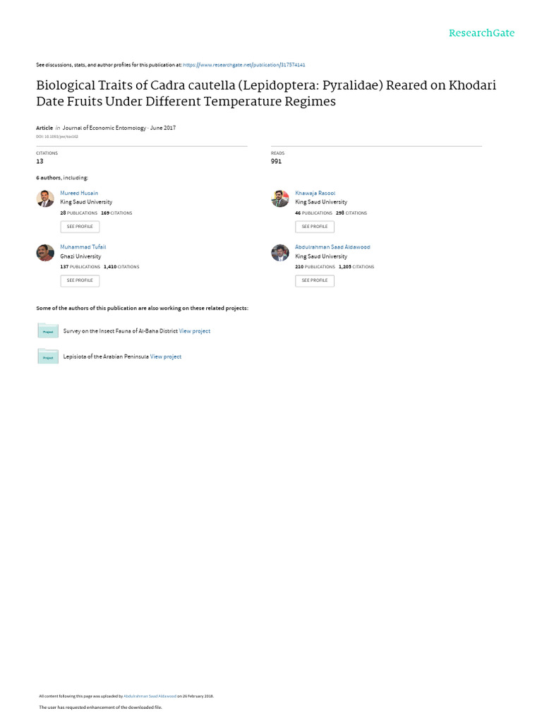 Biological Traitsof Cadracautella Lepidoptera Pyralidae | PDF | Pupa ...