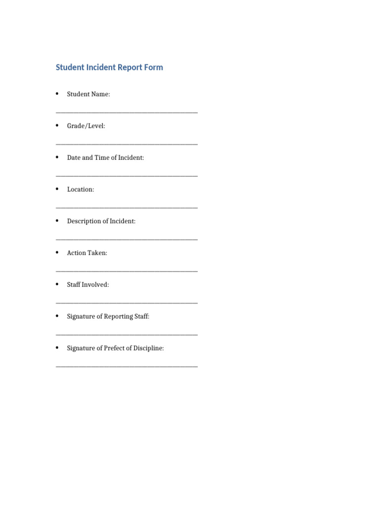 Student Incident Report Form | PDF