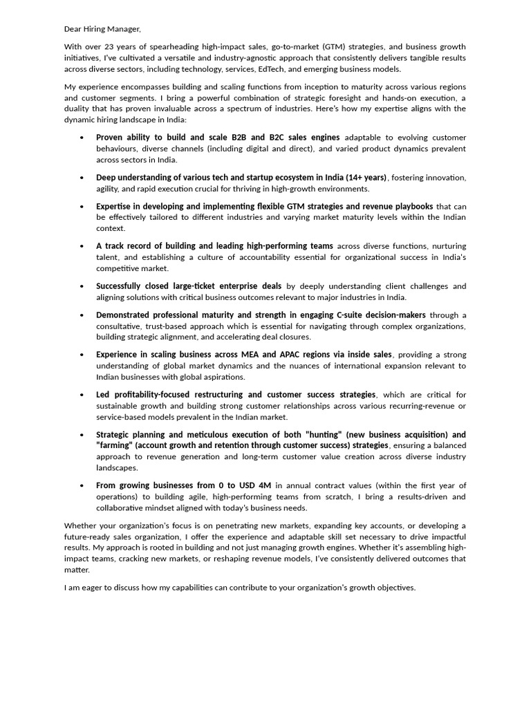 Application Cover Letter For Senior Profile | PDF | Economies ...