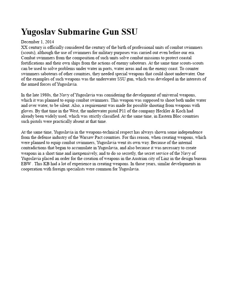 Yugoslav Submarine Gun SSU | PDF | Cartridge (Firearms) | Gun Barrel