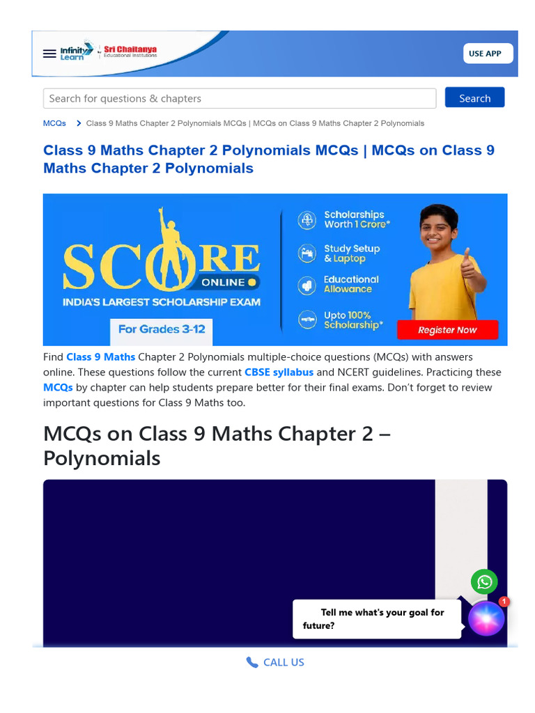 Class 9 Polynomials MCQs with Answers | PDF | Algebra | Student ...