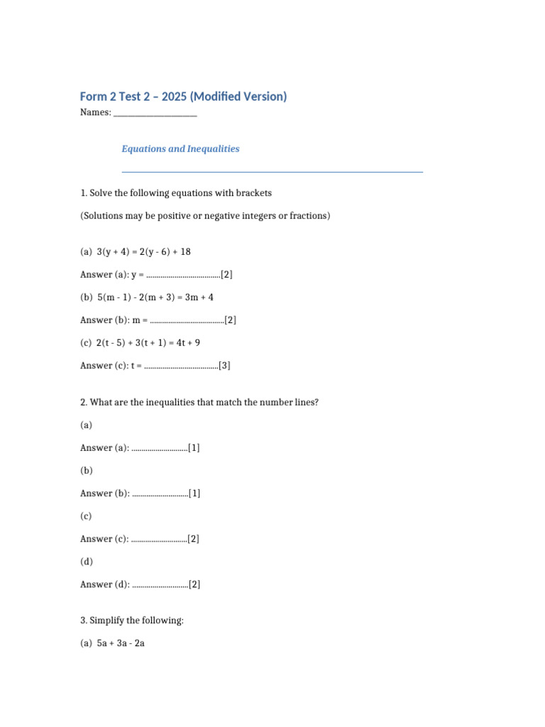 Modified Equations Inequalities Test | PDF
