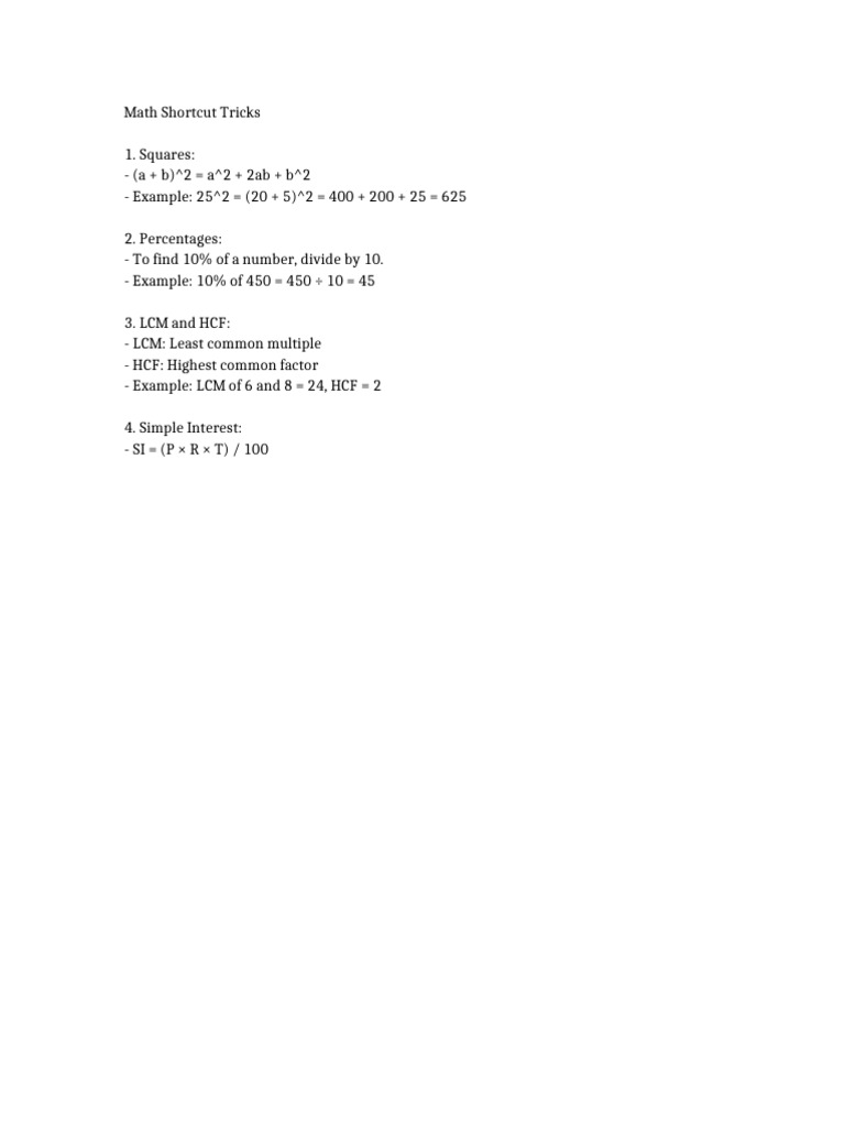 Math Shortcut Tricks | PDF