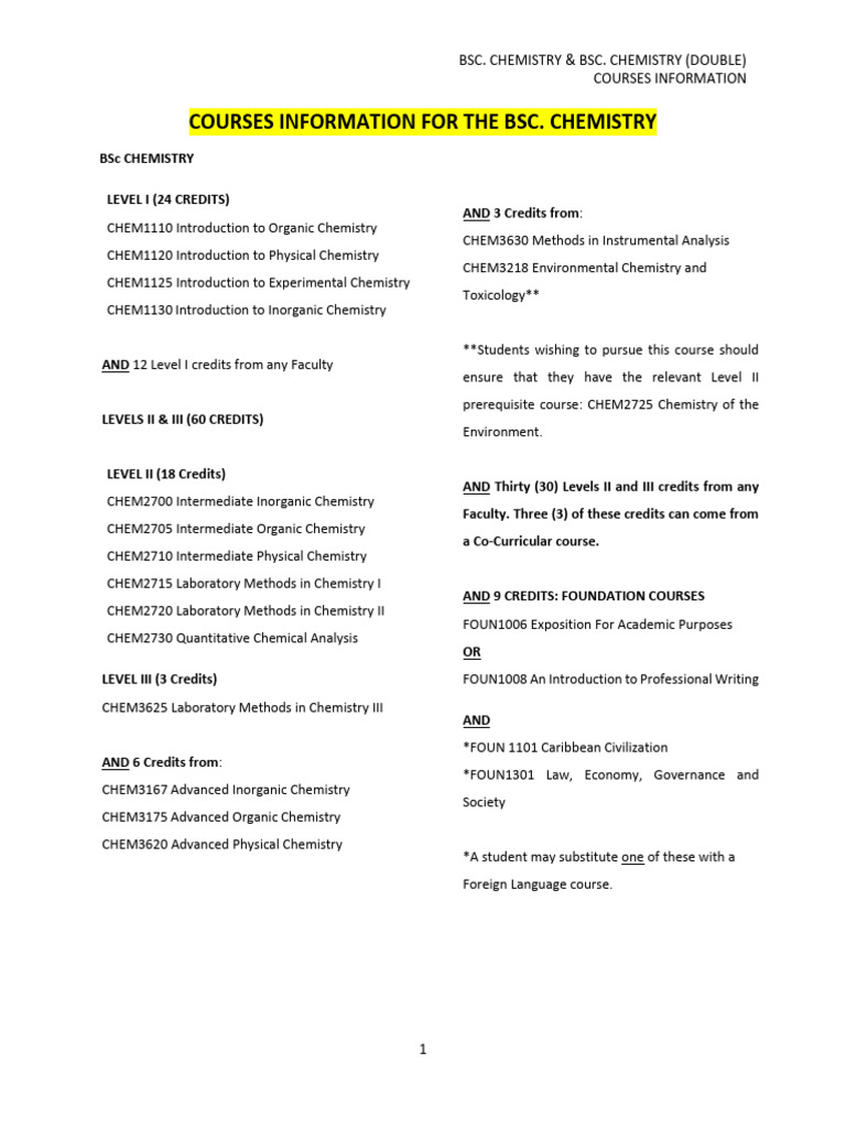 Courses Information For The BSC Chemistry Bcs Chemistry (Double) | PDF ...
