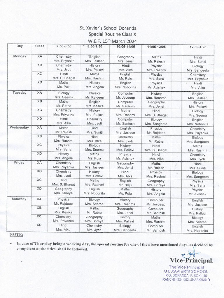 Special Rutine Class X | PDF