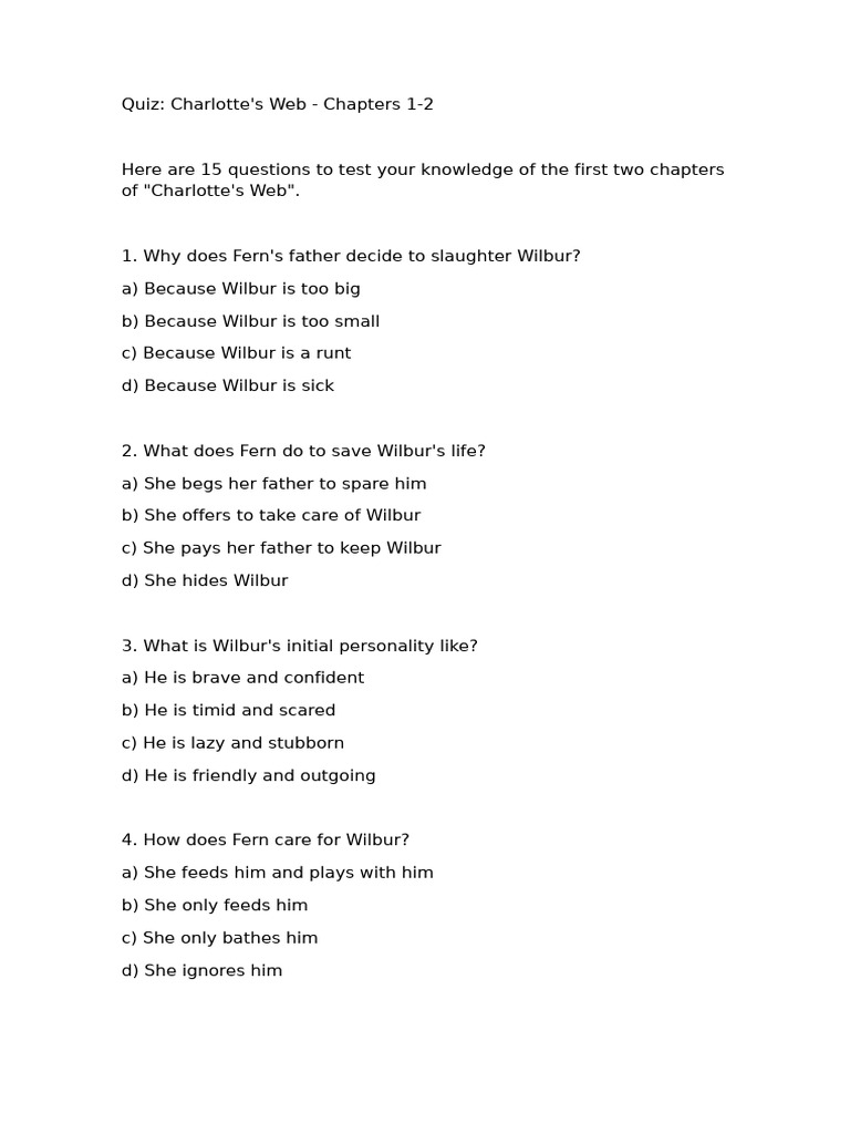 Quiz Charlotte's Web | PDF