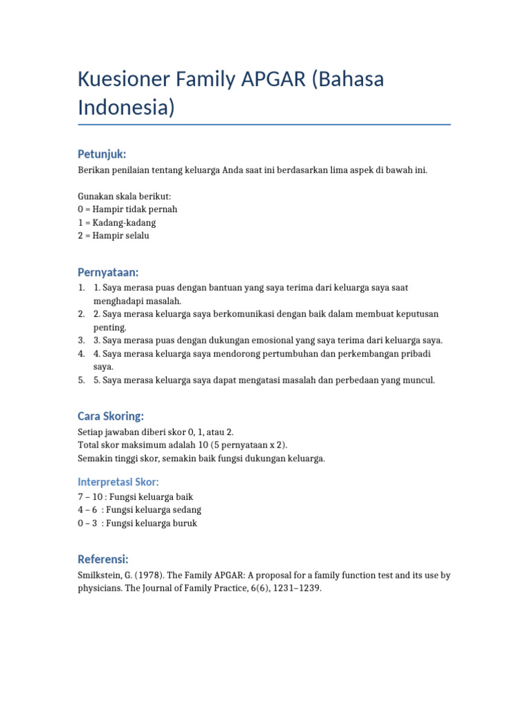 Kuesioner Family APGAR | PDF