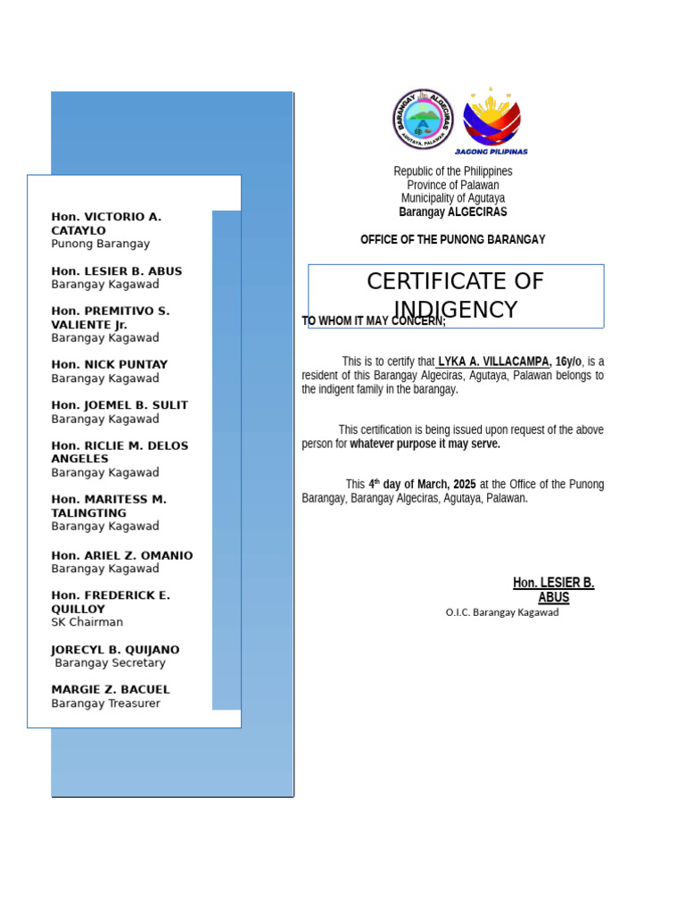 Cert of Indigency | PDF