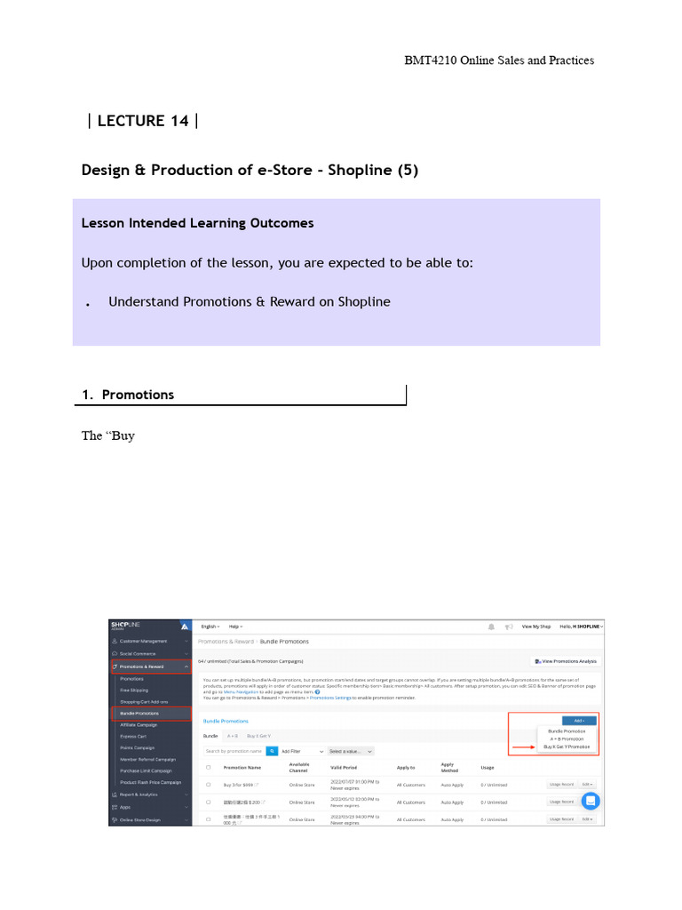 Lecture 14 Design Production of E-Store - Shopline 5 | PDF | Pricing | Market (Economics)