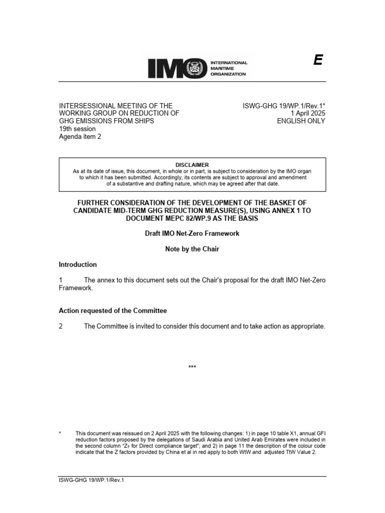 ISWG-GHG 19-WP.1-Rev.1 - Draft IMO Net-Zero Framework (Chair) | PDF | Life Cycle Assessment ...